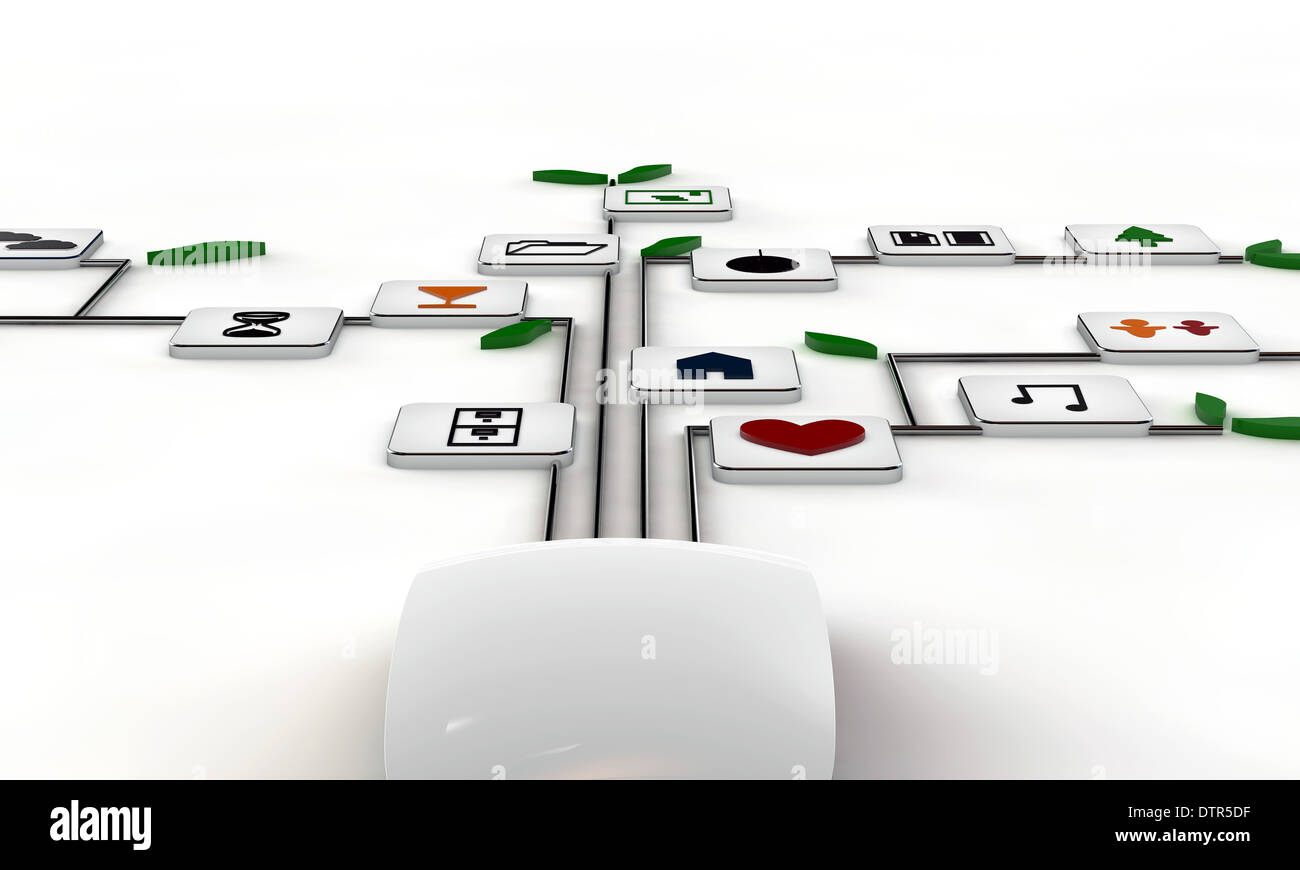 computer mouse connected with web icons isolated on white background ...
