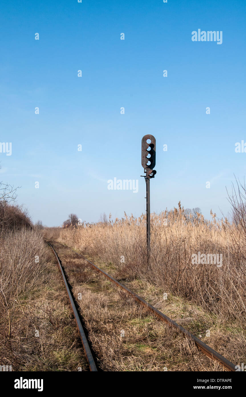 Railway line and traffic light Stock Photo - Alamy