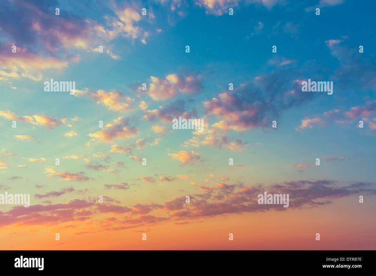 Sky, Bright Blue, Orange And Yellow Colors Sunset. Instant Photo, Toned ...