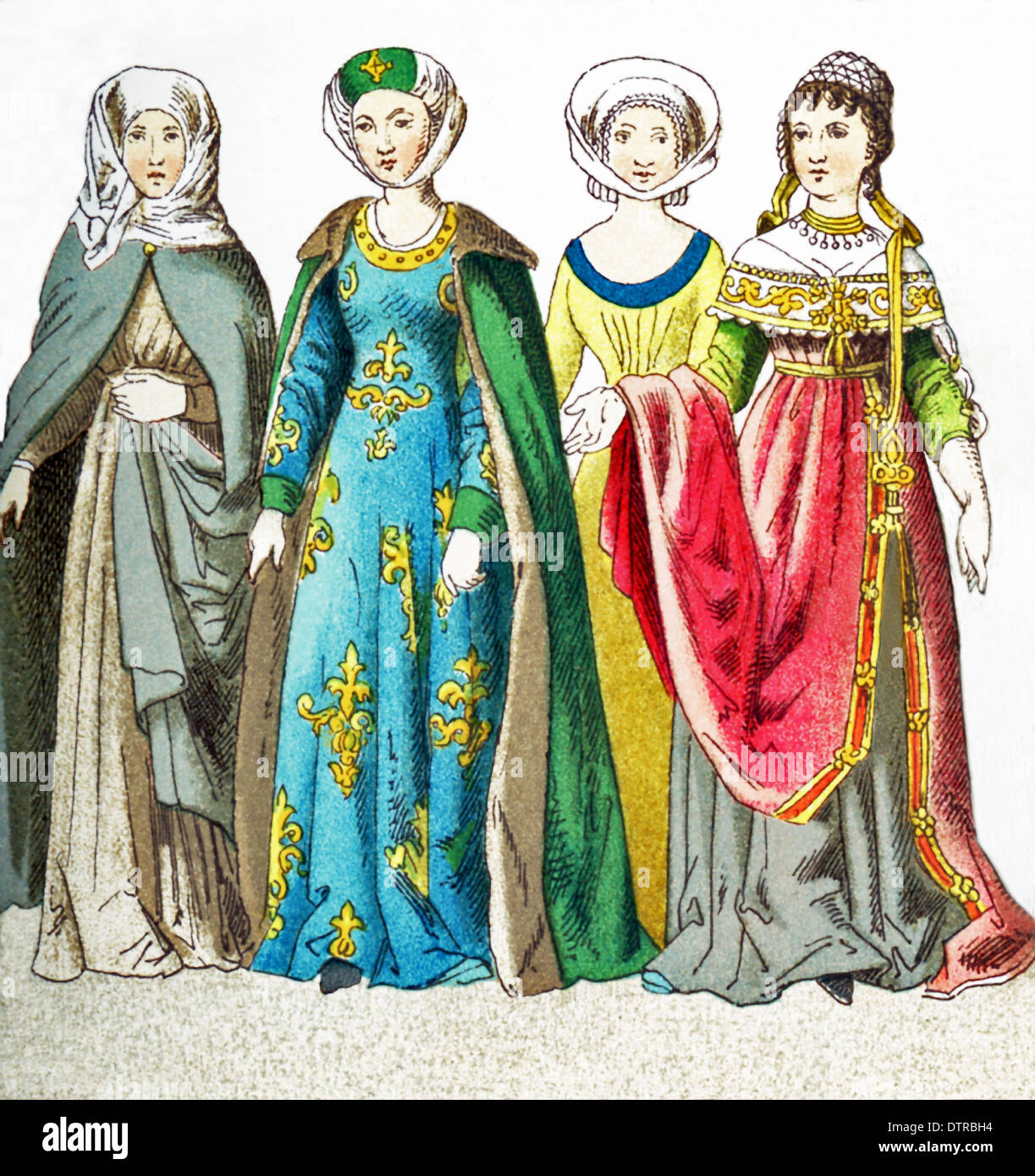 The figures here represent four German women between A.D. 1450 and 1500 ...