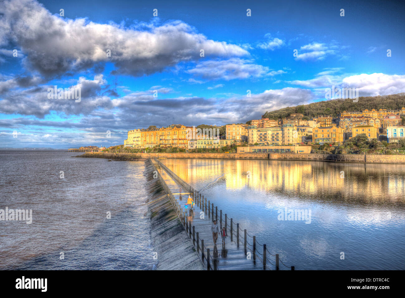 Marine Lake causeway Weston-super-Mare Somerset England UK on a sunny ...
