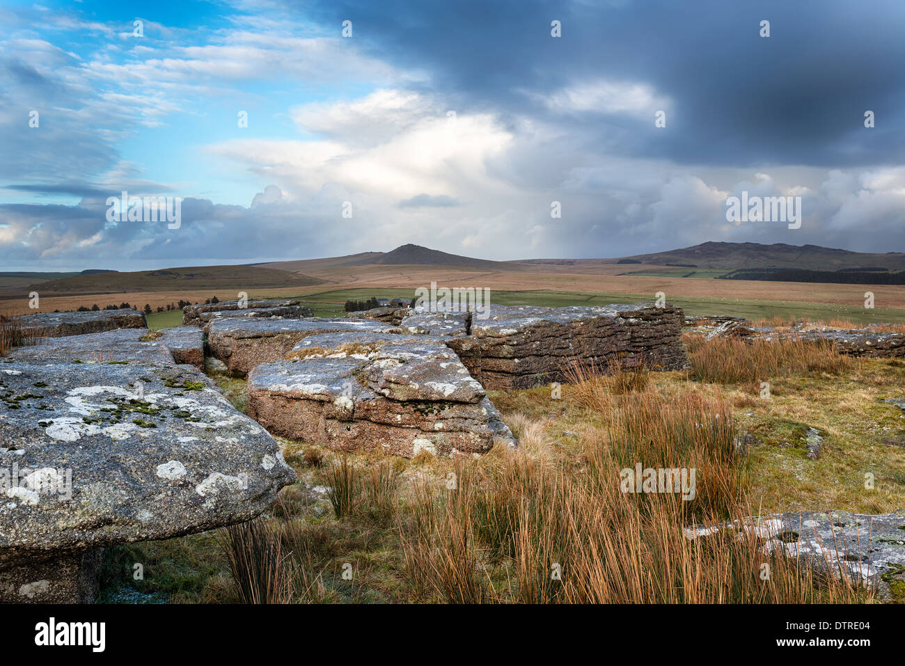 The wild and lonely landscape of Bodmin Moor in Cornwall looking out ...