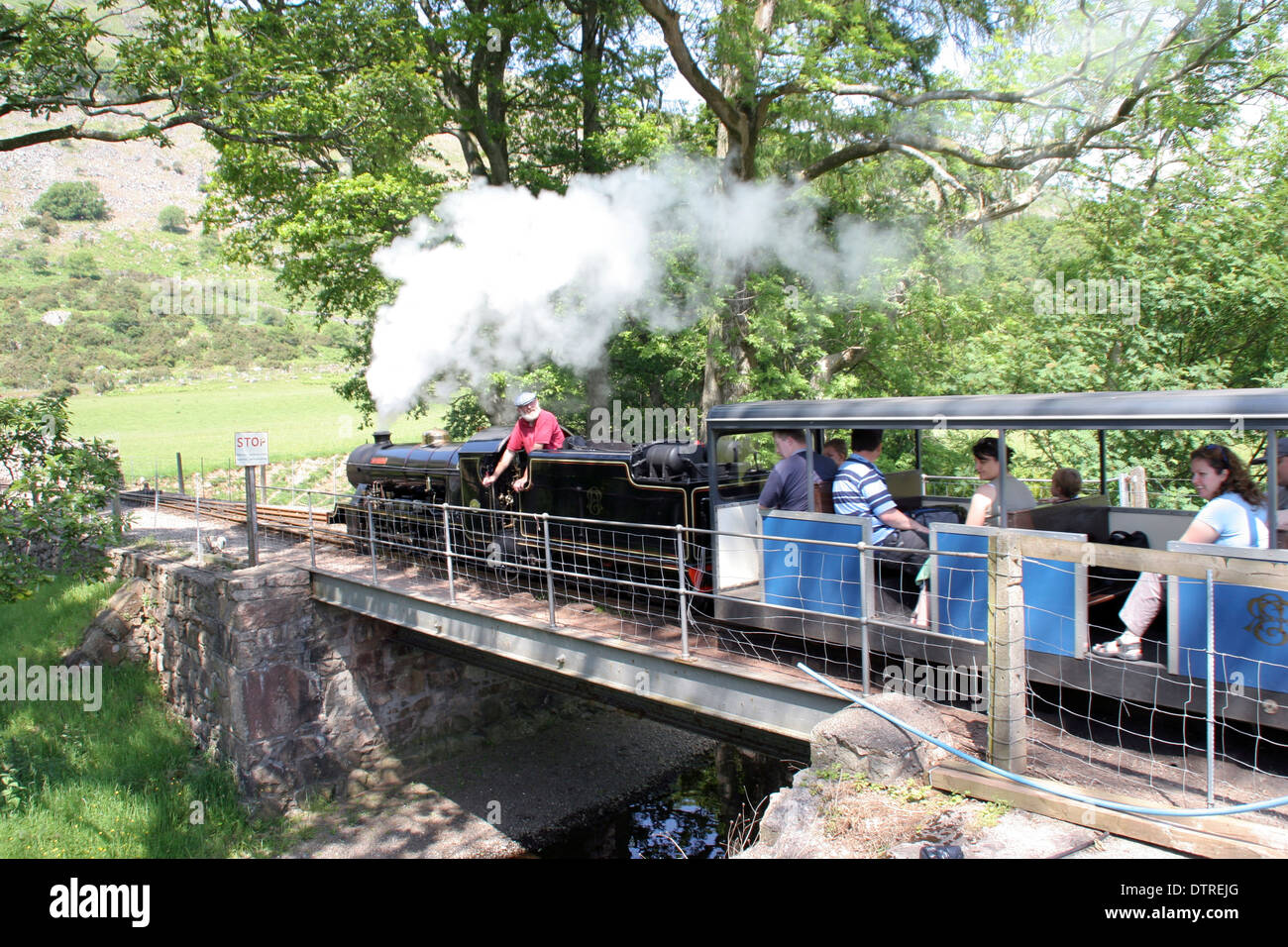 Ravenglass and Eskdale Railway train crossing bridge Boot Lake District ...