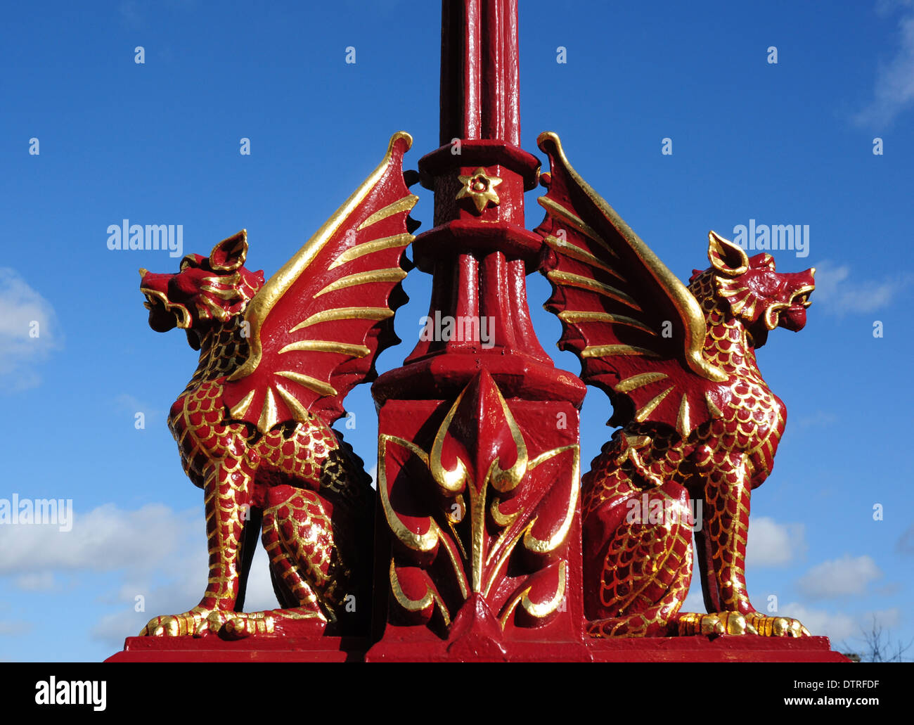 Red and gold dragons, Holborn viaduct road bridge, London, England, UK ...