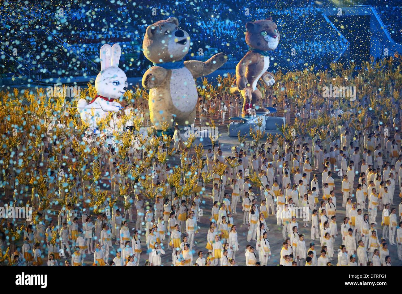 Sochi, Russia. 23rd February 2014. The three mascots of Sochi 2014, the ...