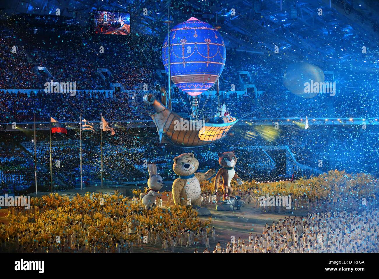 Sochi, Russia. 23rd February 2014. The three mascots of Sochi 2014, the ...