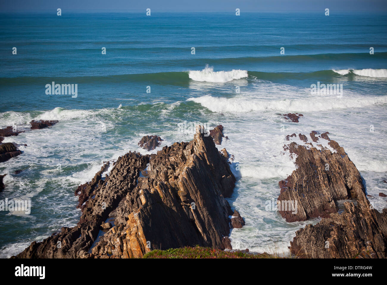 Western Portugal Ocean Coastline. Cliff and Surf. Vignetted Shot Stock ...