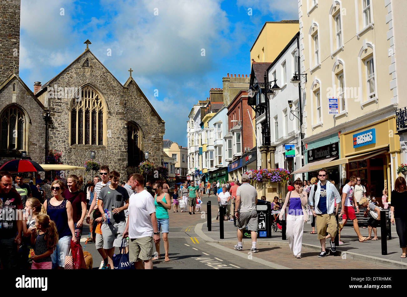 High Street in Tenby West Wales in summer Stock Photo - Alamy