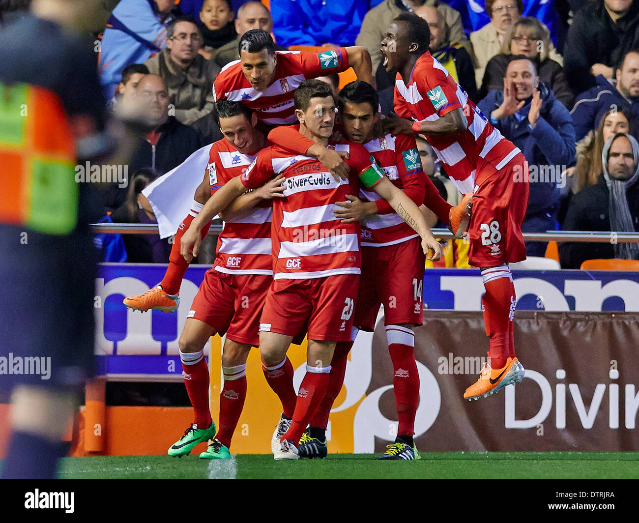 Valencia, Spain. 23rd Feb, 2014. Forward Francisco Piti of Granada (C ...