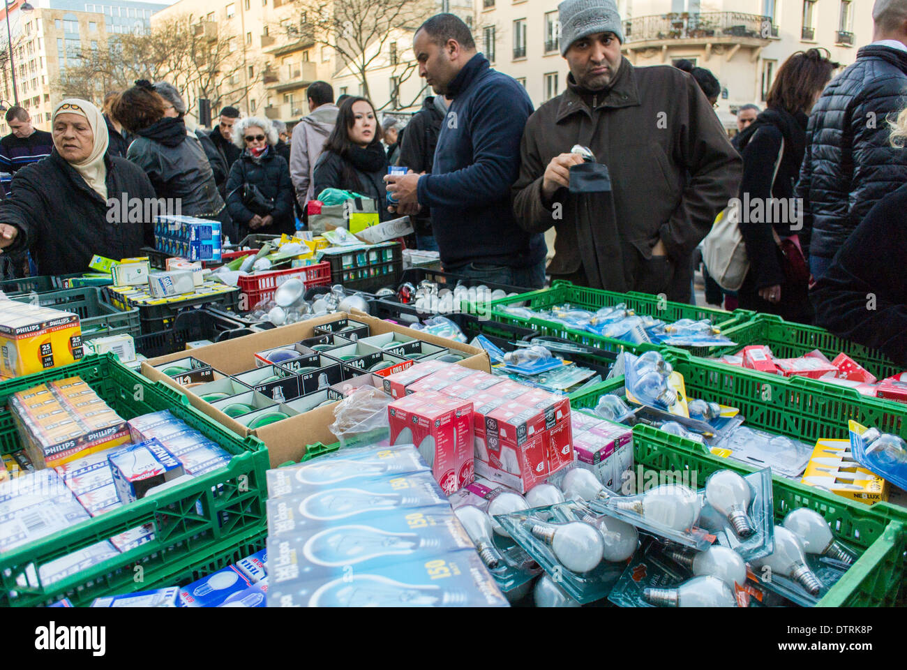 People shopping french flea market street belleville hi-res stock ...