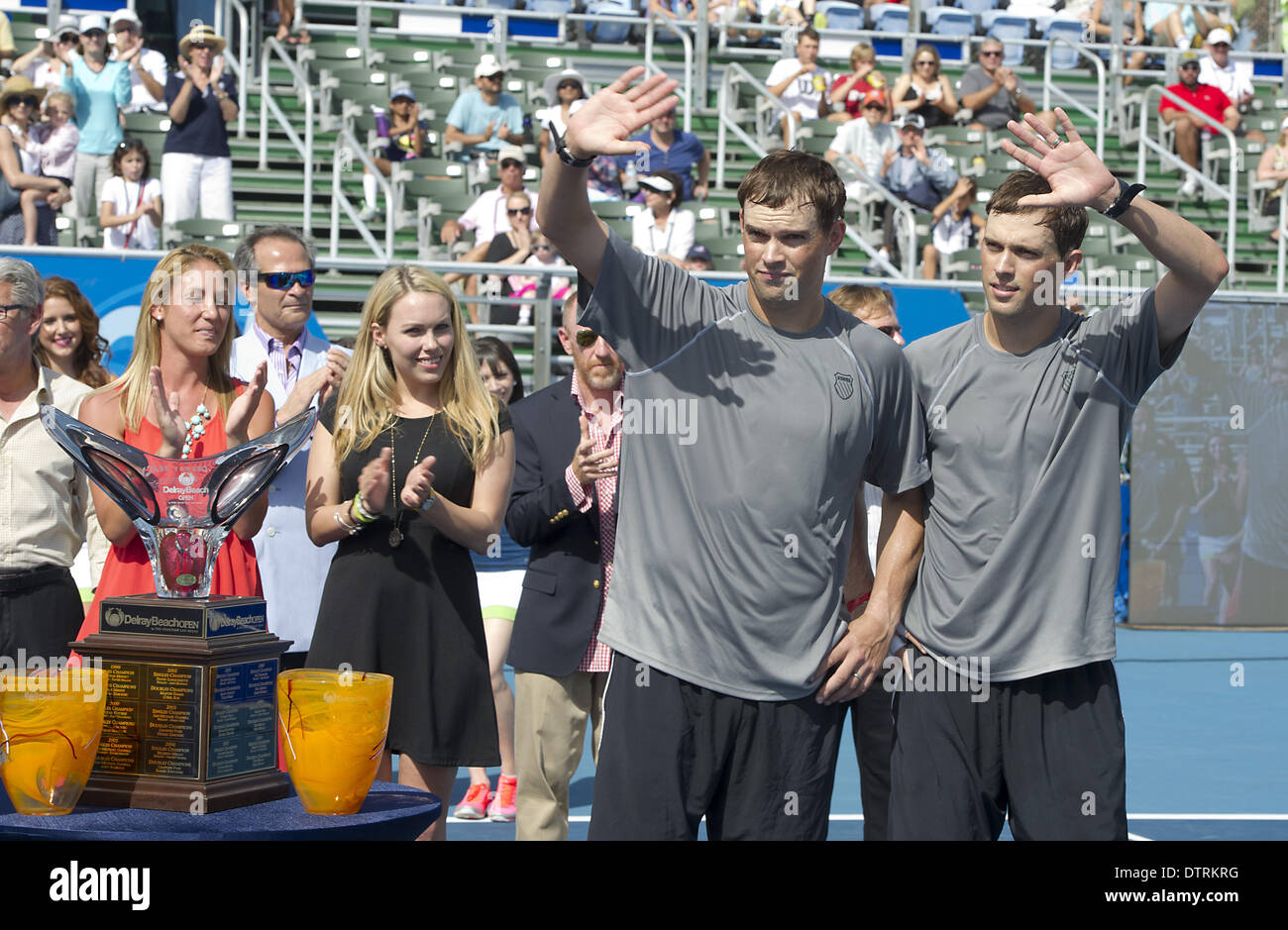 Delray, Florida, USA. 23rd Feb, 2014. BOB and MIKE BRYAN celebrate ...