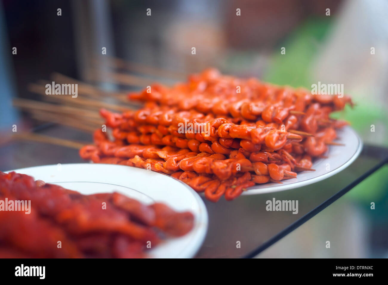 Chicken intestines, pig ears and pig intestines - barbeque on stick ...