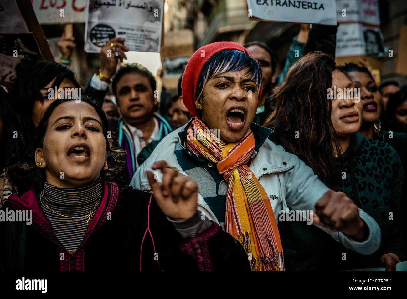 Barcelona, Spain. February 23rd, 2014: An immigrant shouts slogans ...