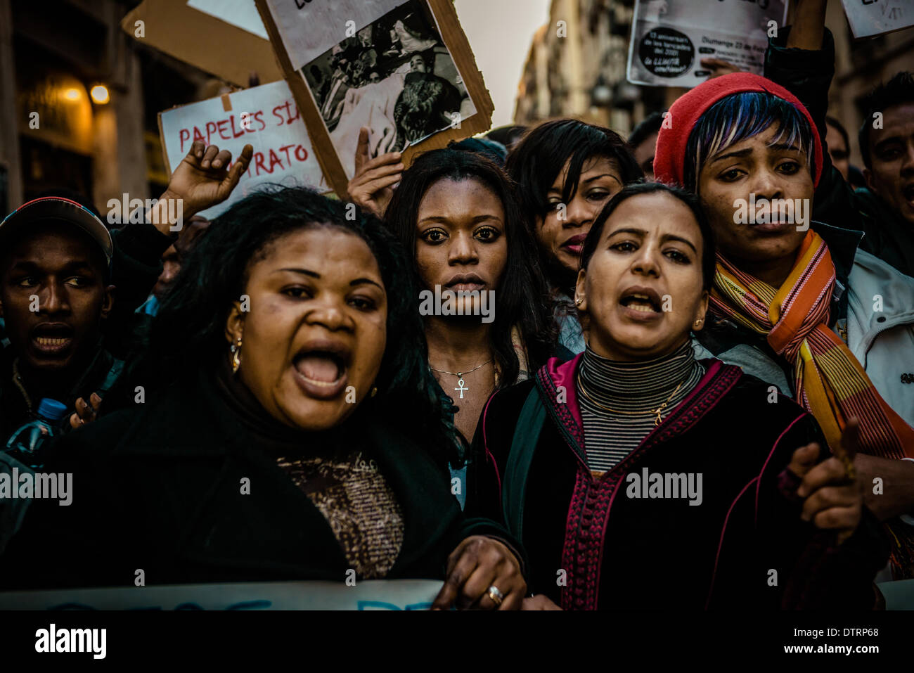 Barcelona, Spain. February 23rd, 2014: An immigrant shouts slogans ...