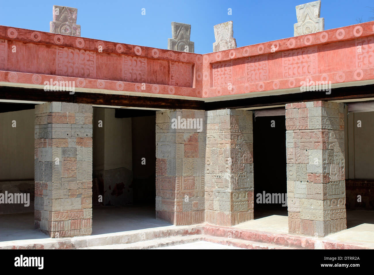 Pillars in the inner patio of the Palace of Quetzal-Papolotl ...