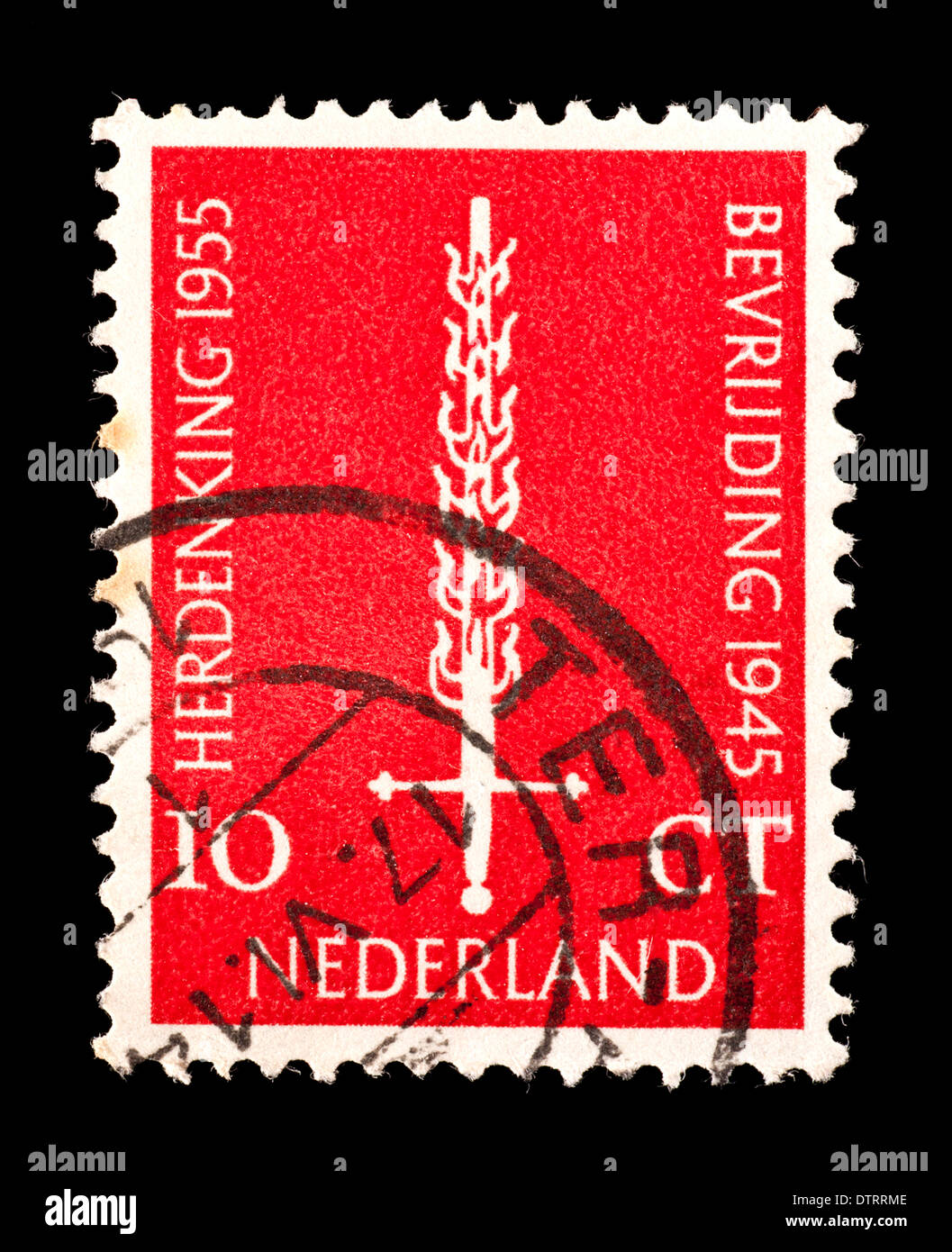 Postage stamp from the Netherlands depicting a flaming sword, issued ...