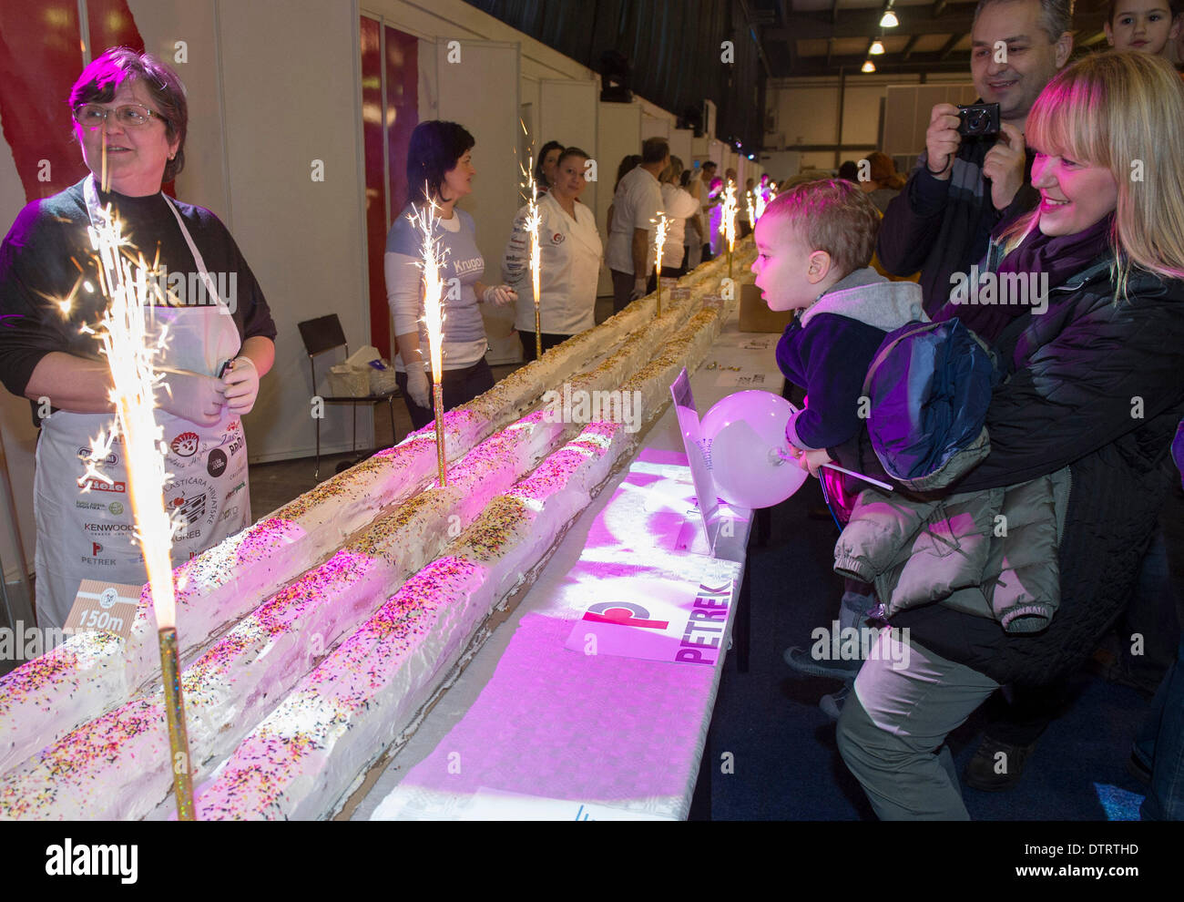 Zagreb, Croatia. 22nd Feb, 2014. A 158.8-meter chocolate roll cake is ...