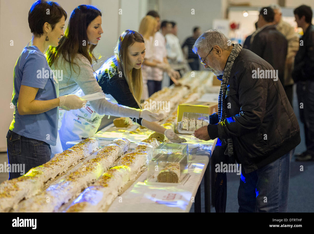 Zagreb, Croatia. 22nd Feb, 2014. A 158.8-meter chocolate roll cake is ...