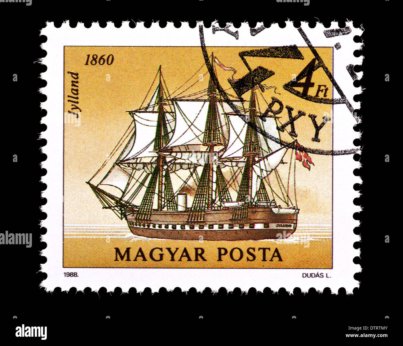 Postage stamp from Hungary depicting the sailing vessel Jyland Stock ...