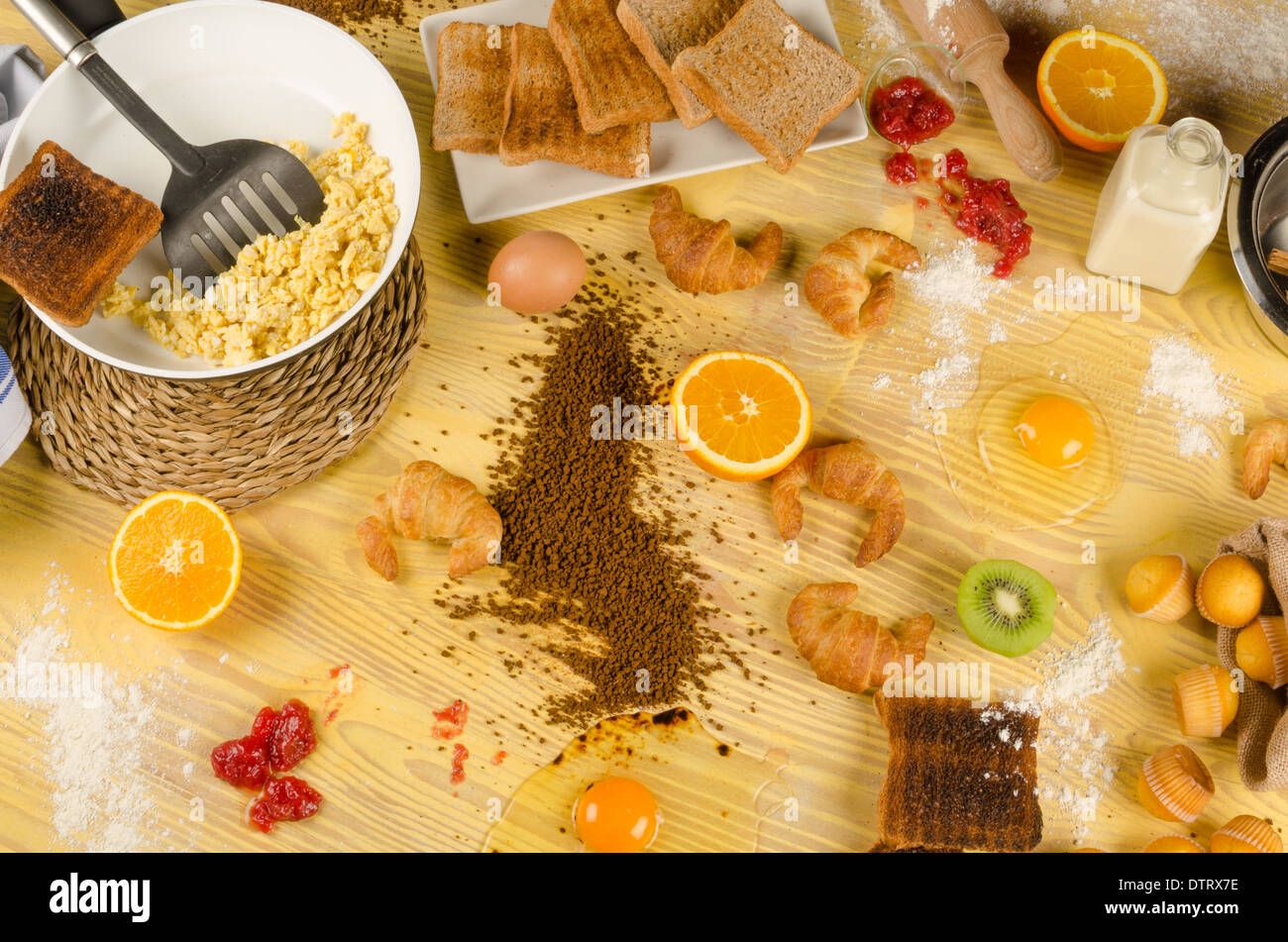 A very messy fathers day breakfast preparation, a concept Stock Photo ...
