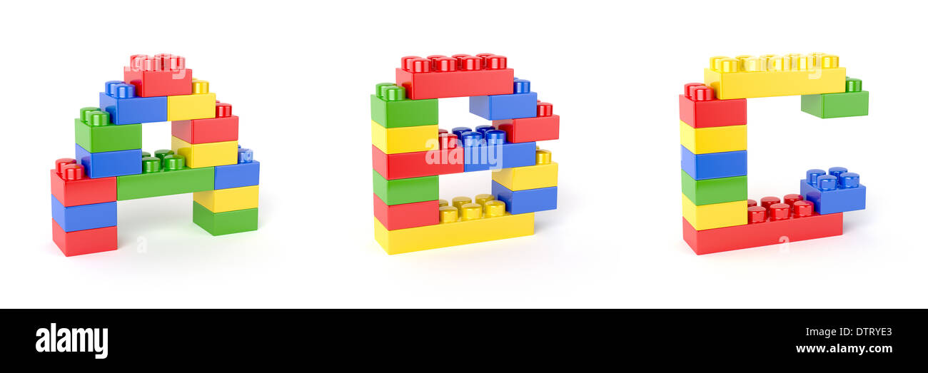 3d render of brick blocks colorful letters alphabet. Education concept ...