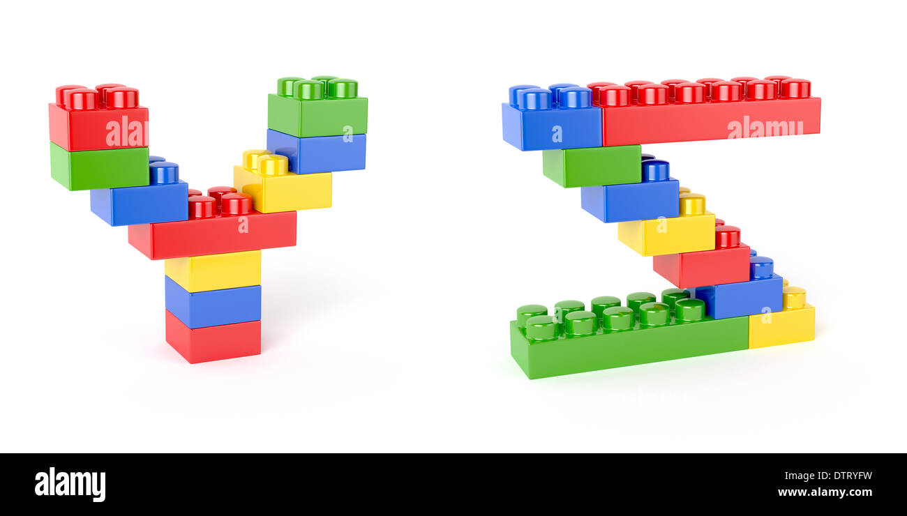 3d render of brick blocks colorful letters alphabet. Education concept ...
