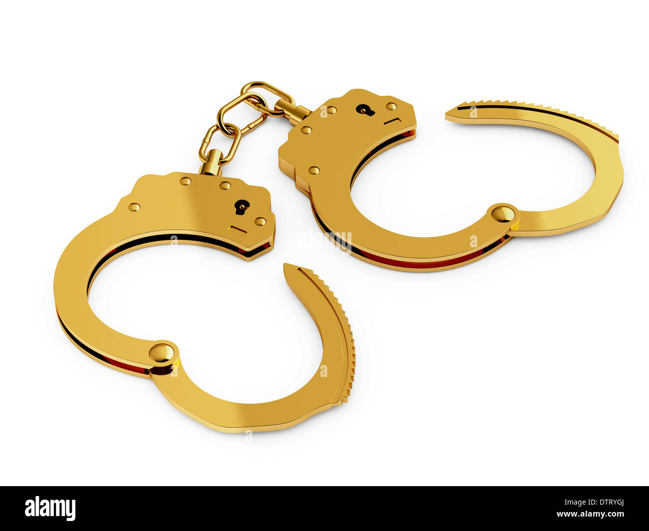 3d render of golden handcuffs isolated on white background Stock Photo ...