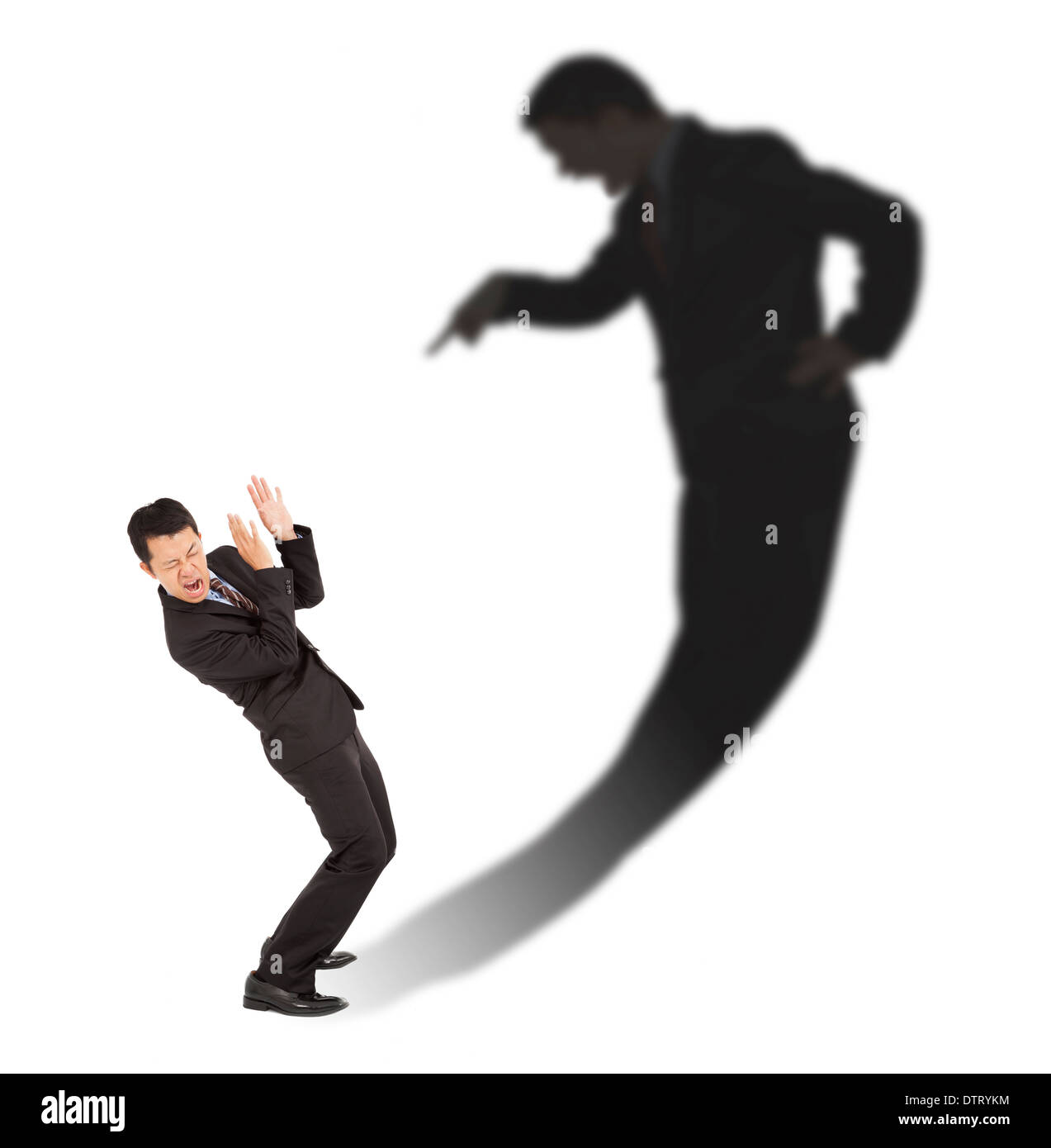 businessman was scared person in his inner emotions over white Stock ...