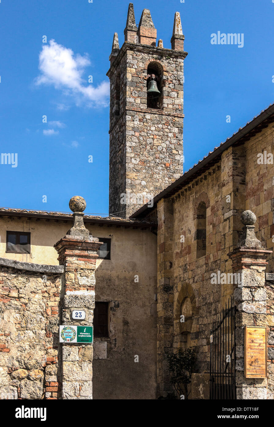 The 13th century church of the medieval walled village of Monteriggioni ...