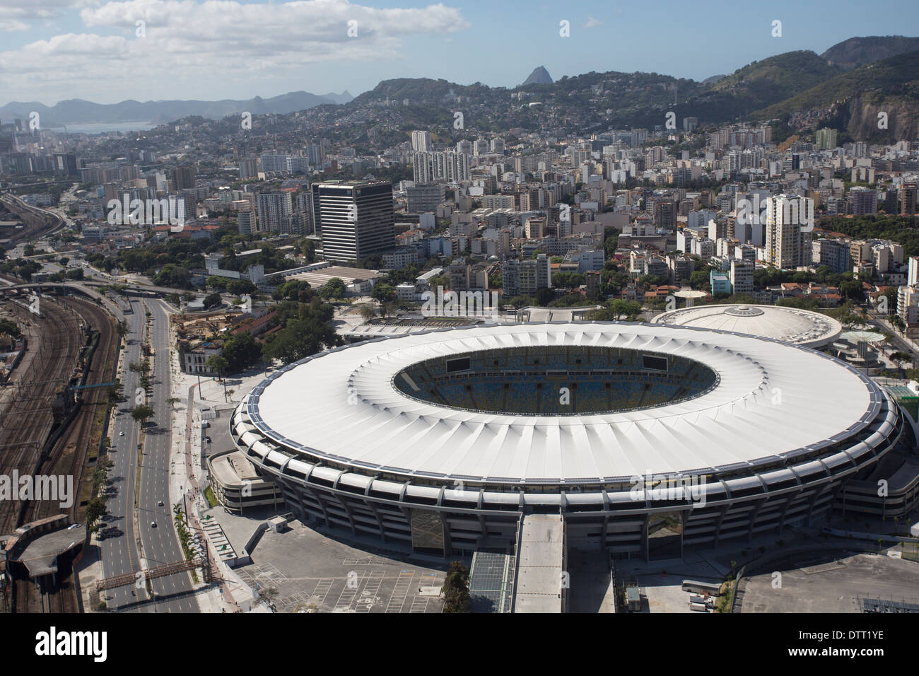 Aerial view of Maracana national stadium in Rio de Janeiro, which will host the World Cup final ...