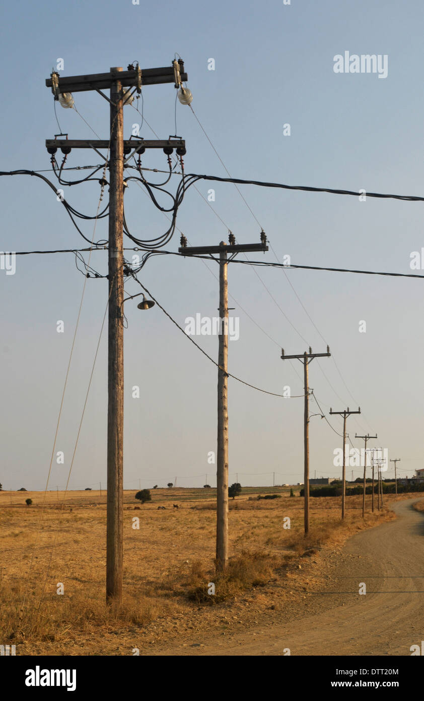 traditional greek wooden electricity poles, Samothraki Island, Greece ...