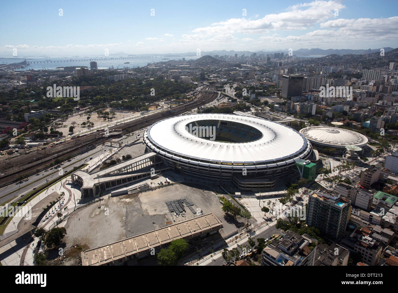 Aerial view of Maracana national stadium in Rio de Janeiro, which will host the World Cup final ...