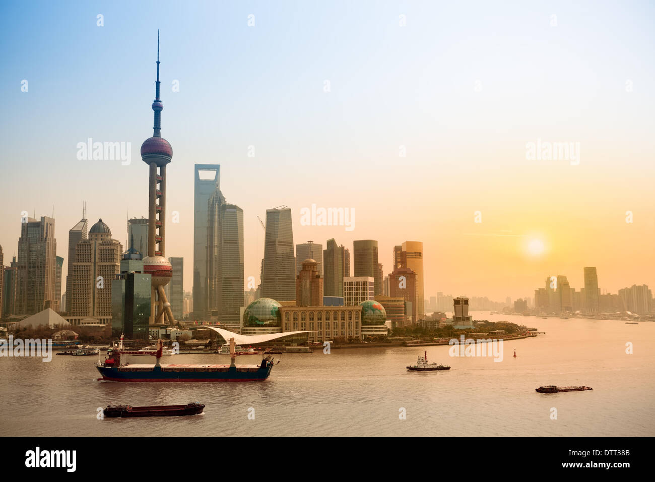 shanghai skyline at dusk Stock Photo - Alamy