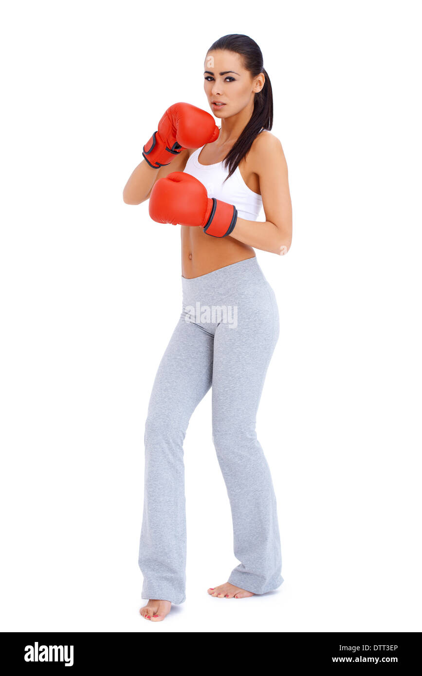 Full body shot of a woman wearing boxing gloves Stock Photo - Alamy