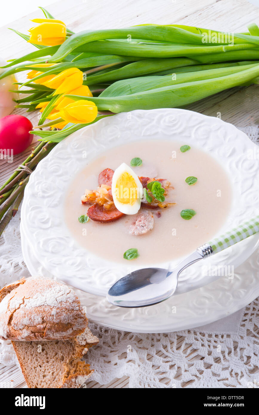 Polish Easter soup with egg and sausage Stock Photo - Alamy