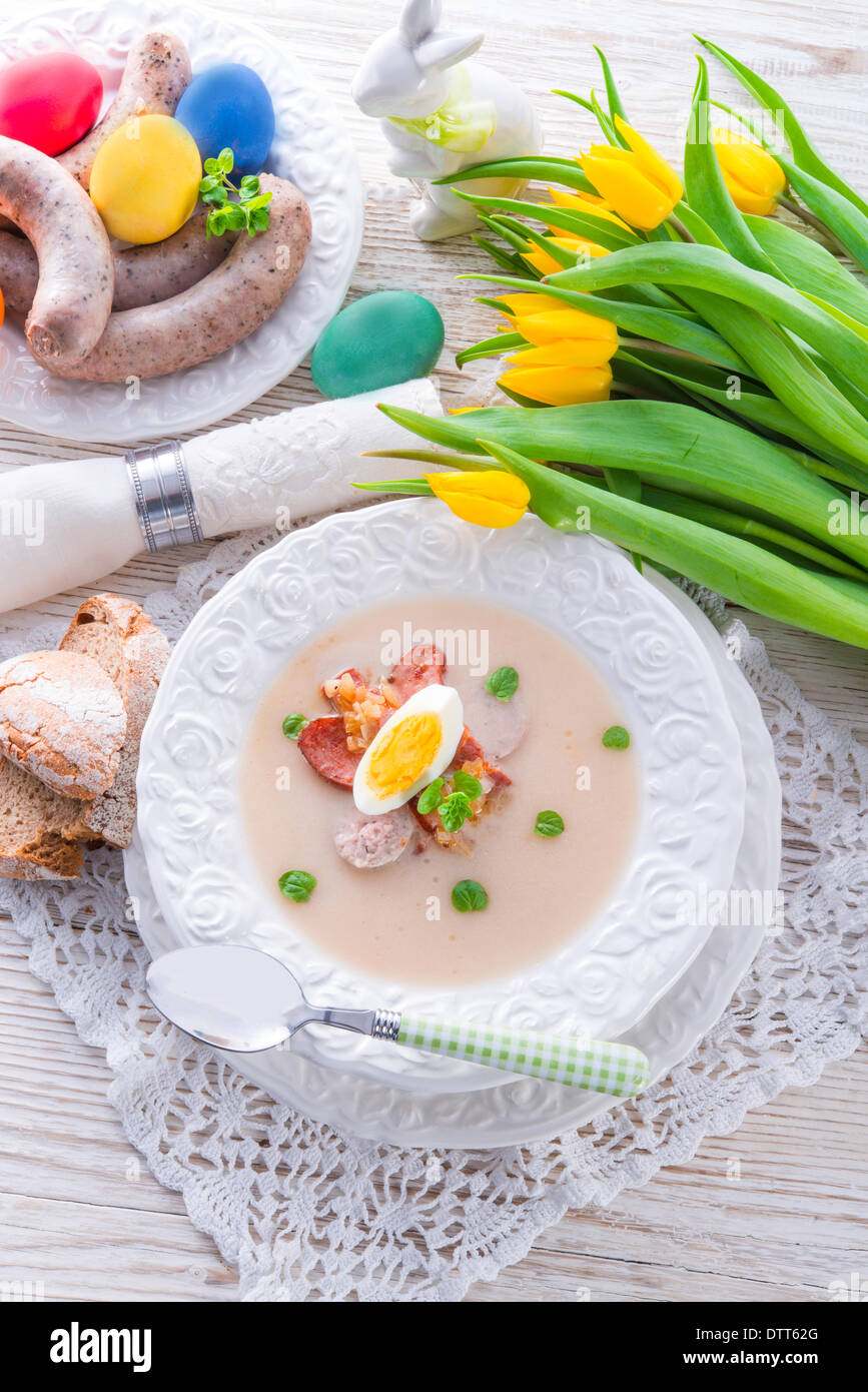 Polish Easter soup with egg and sausage Stock Photo - Alamy