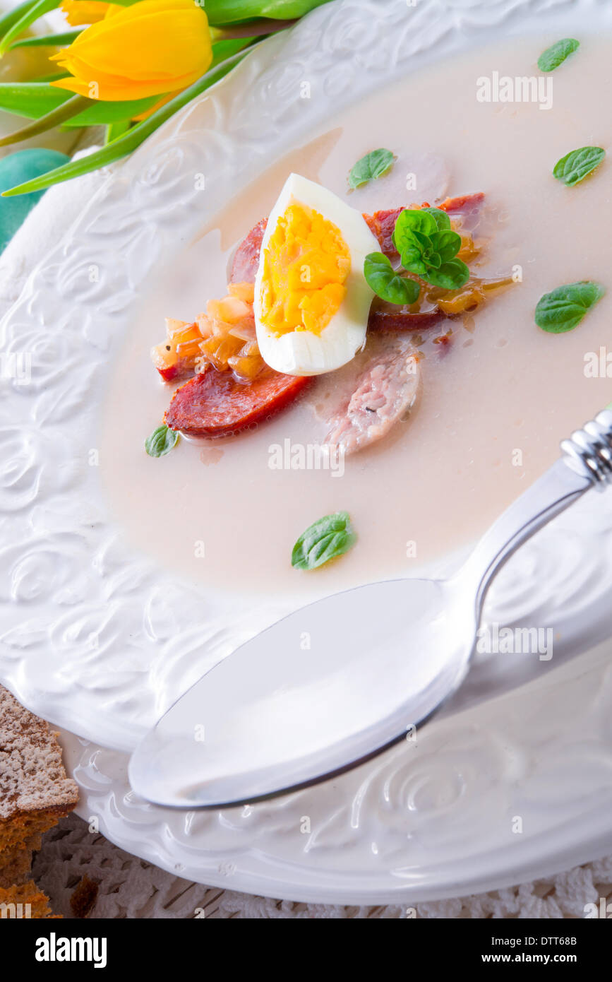 Polish Easter soup with egg and sausage Stock Photo - Alamy