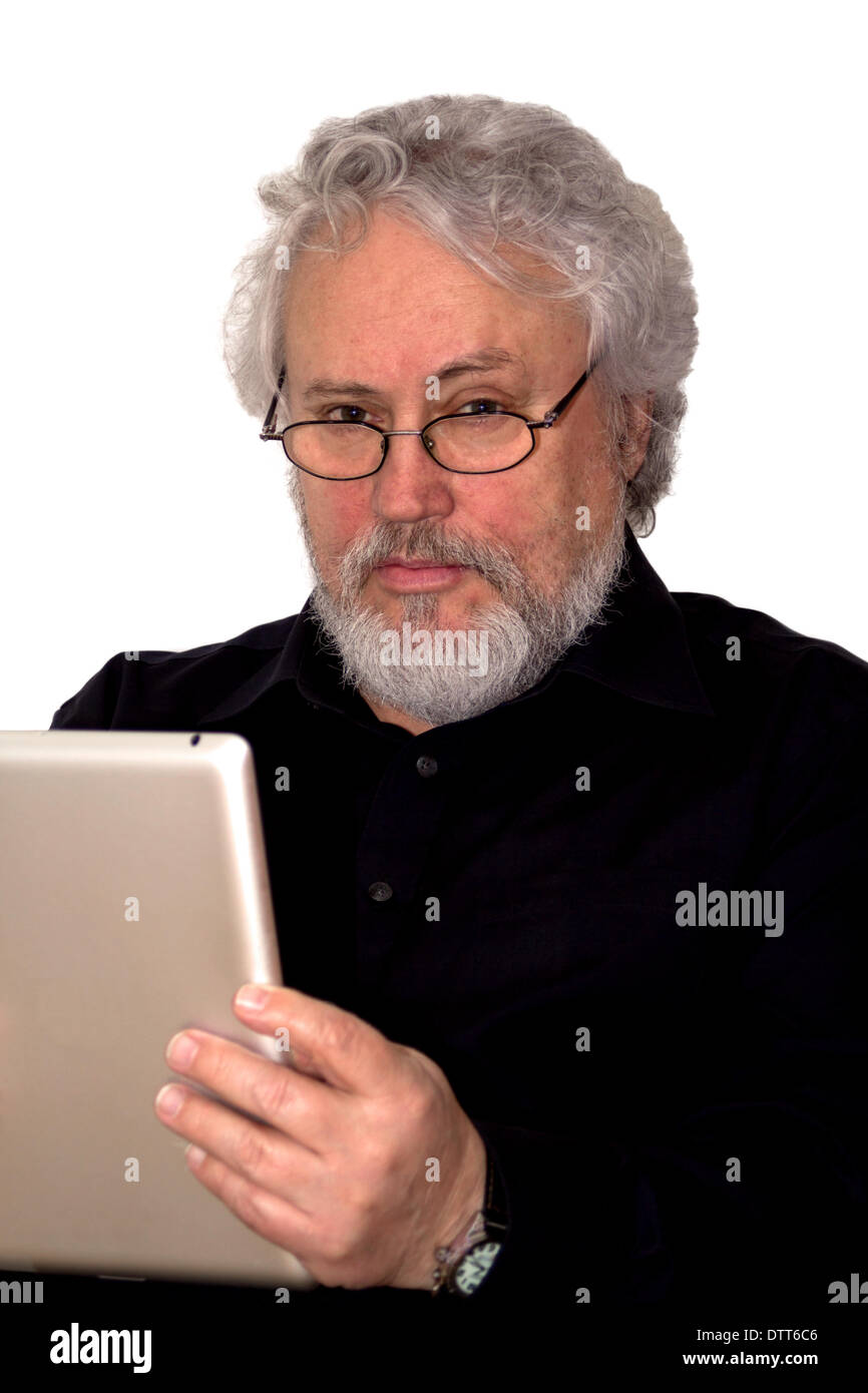 Senior and tablet pc Stock Photo - Alamy