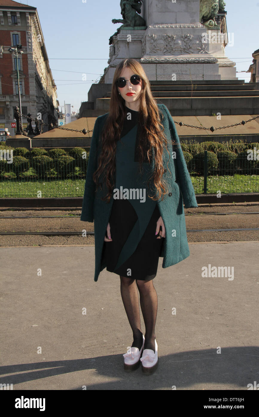 Blogger Nerea Rodriguez arriving at the Jil Sander runway show in Milan ...