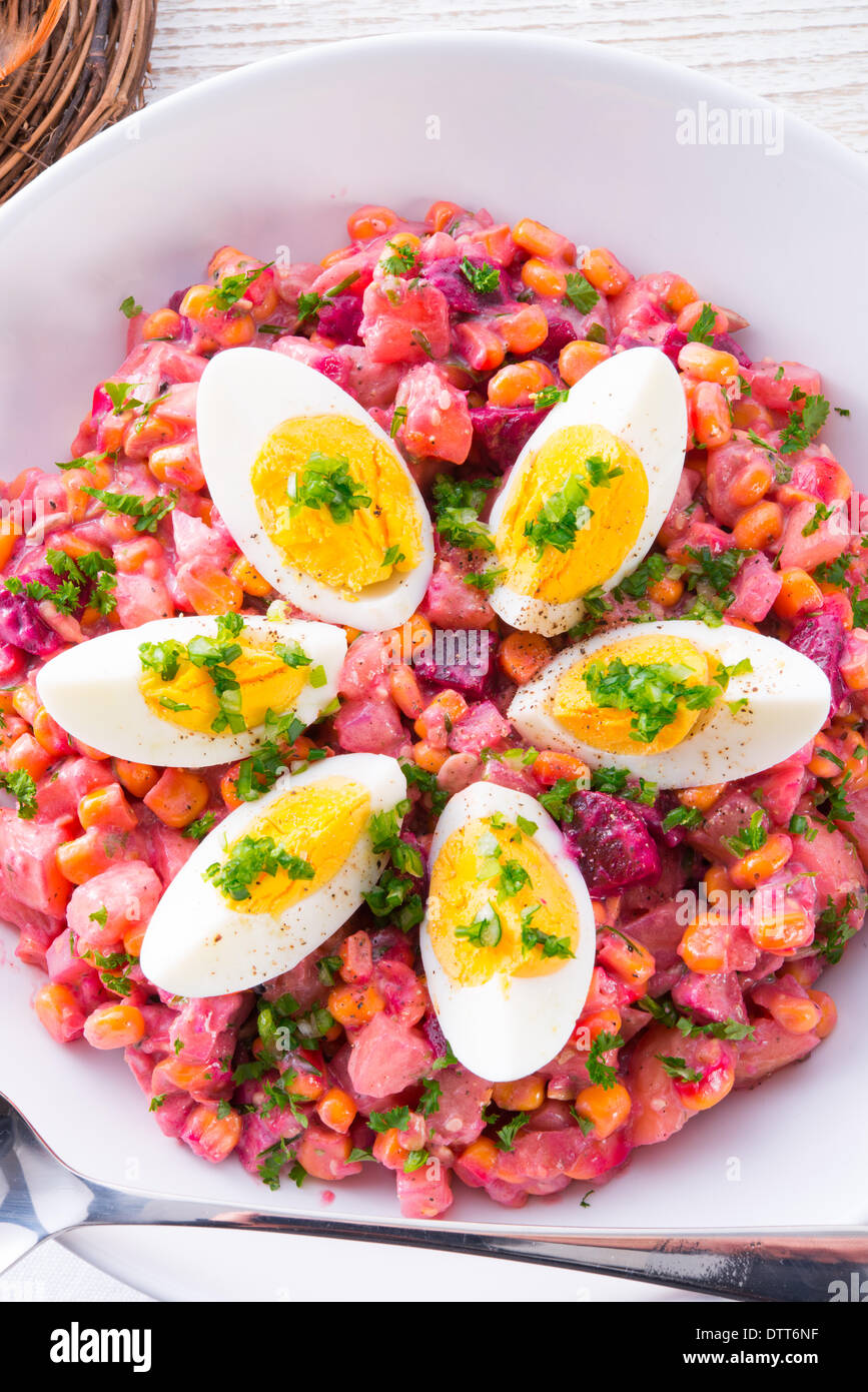 Red beet salad with egg Stock Photo - Alamy