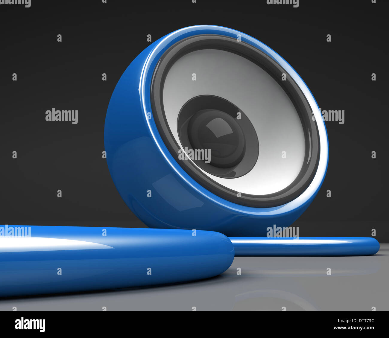 blue speaker with cable over grey background Stock Photo - Alamy