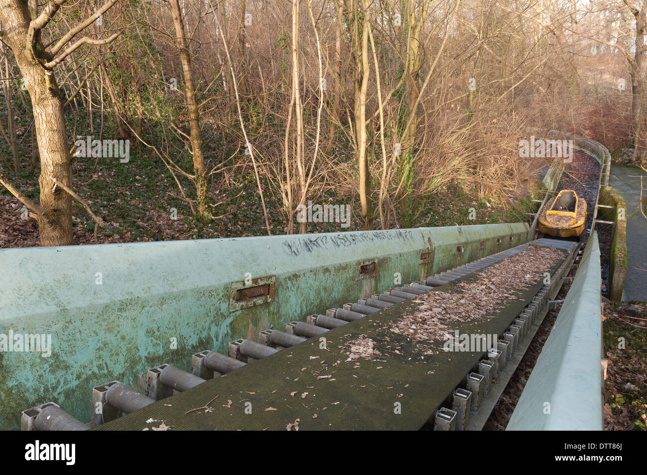 Abandoned derelict recreational forgotten amusement fun park with ruins ...
