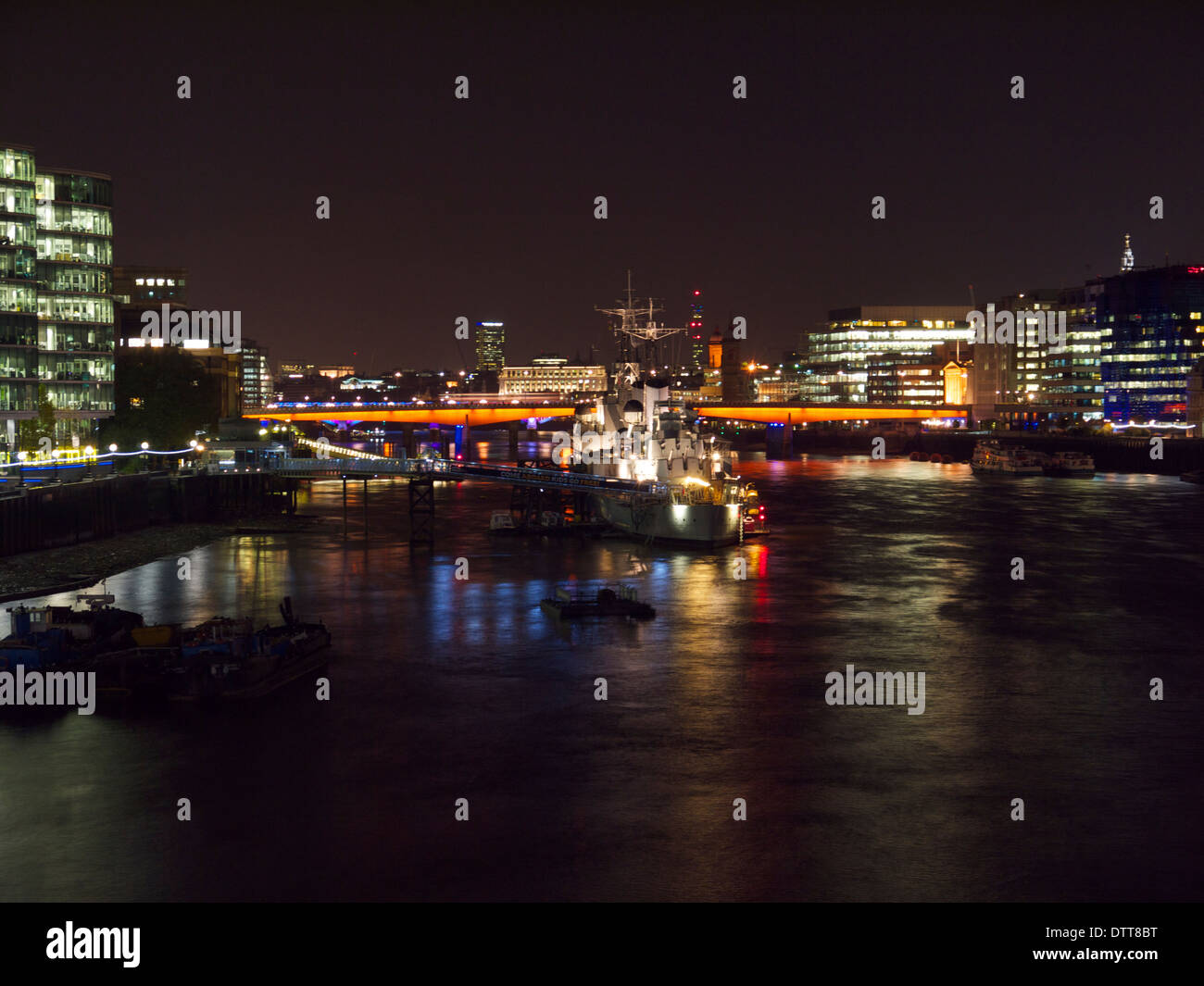 HMS Belfast at night Stock Photo - Alamy