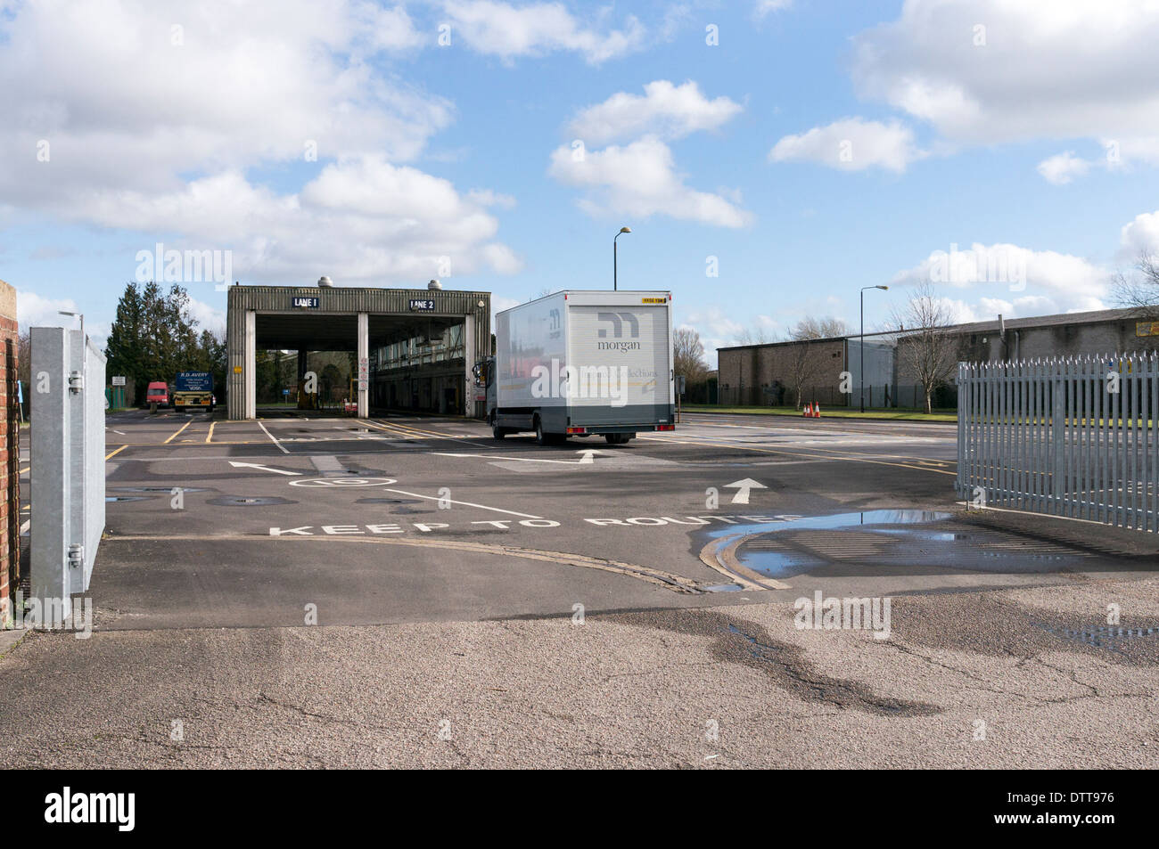 Entrance to UK VOSA Department of Transport vehicle testing station ...
