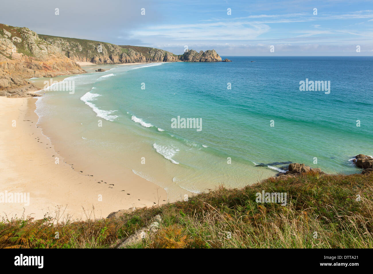 Porthcurno beach Cornwall England UK by the Minack Theatre with ...