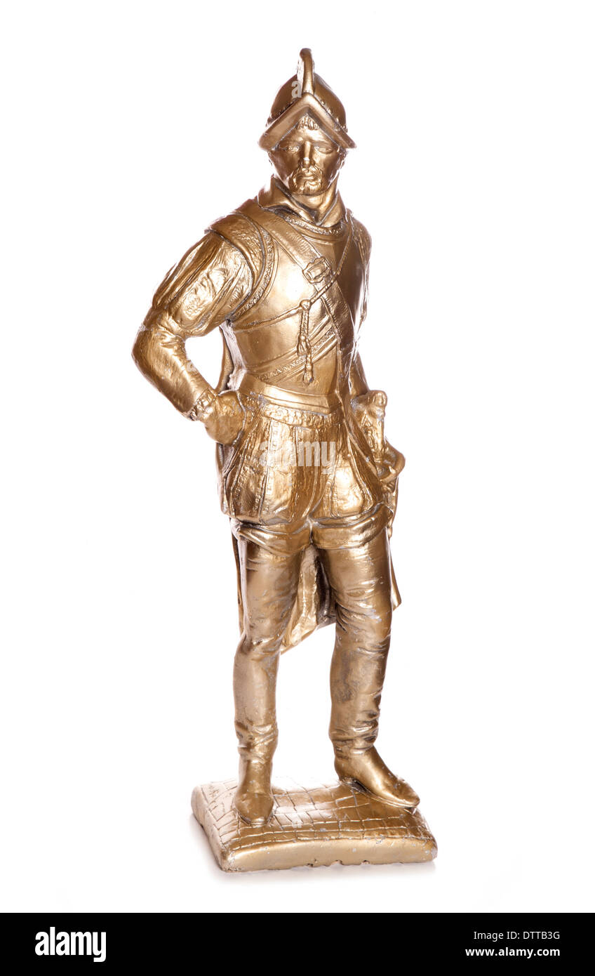 Golden roundhead soldier garden statue cutout Stock Photo - Alamy
