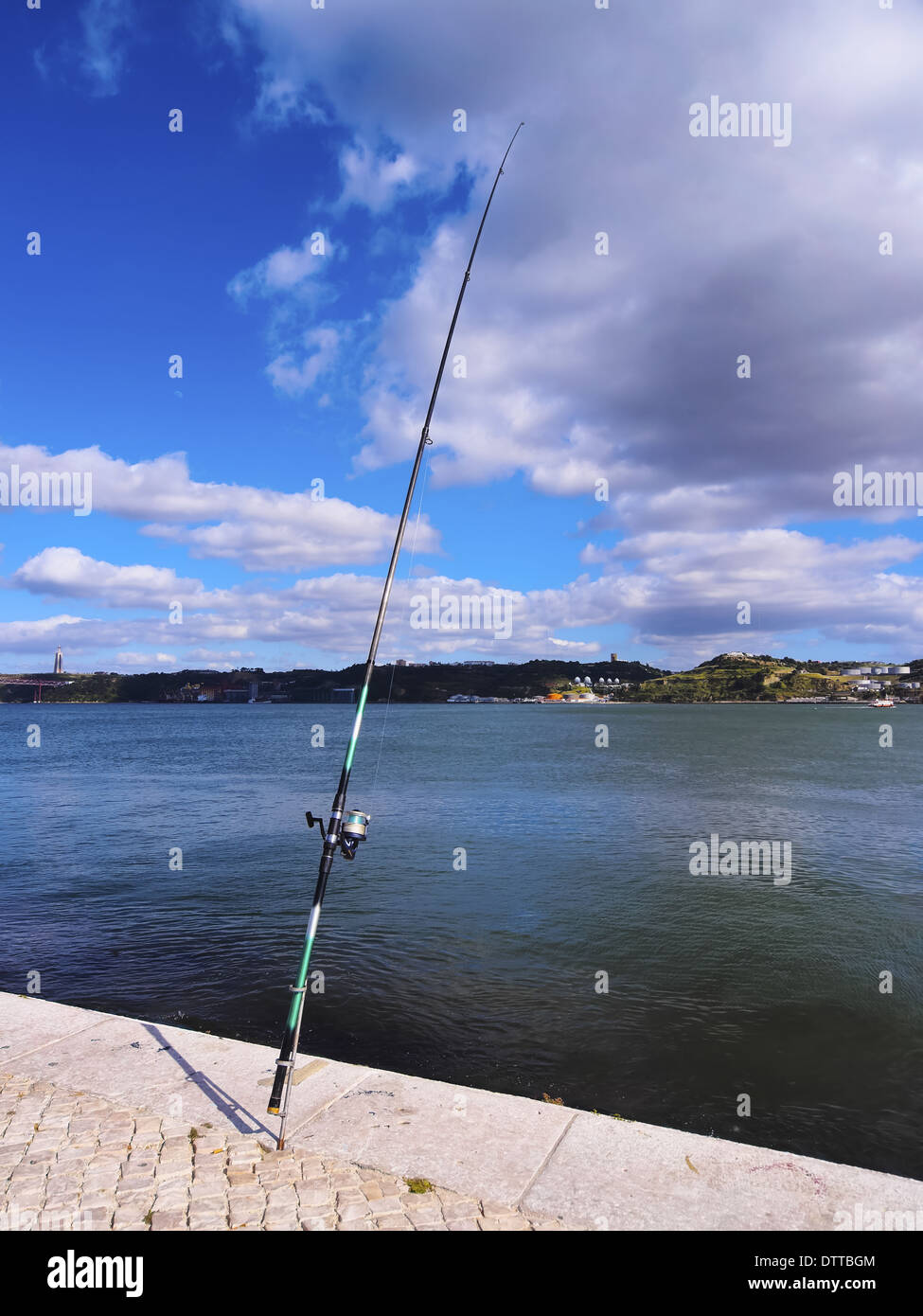Fishing Rod on the Riverside of Tagus River in Belem, Lisbon, Portugal ...