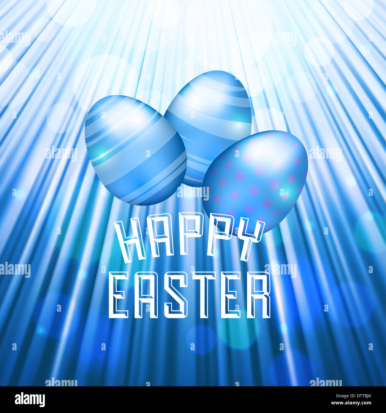 Easter background of blue color with eggs and sun rays. Raster version ...