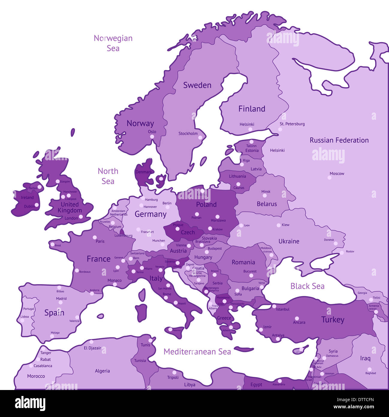 Europe map of violet colors Stock Photo - Alamy