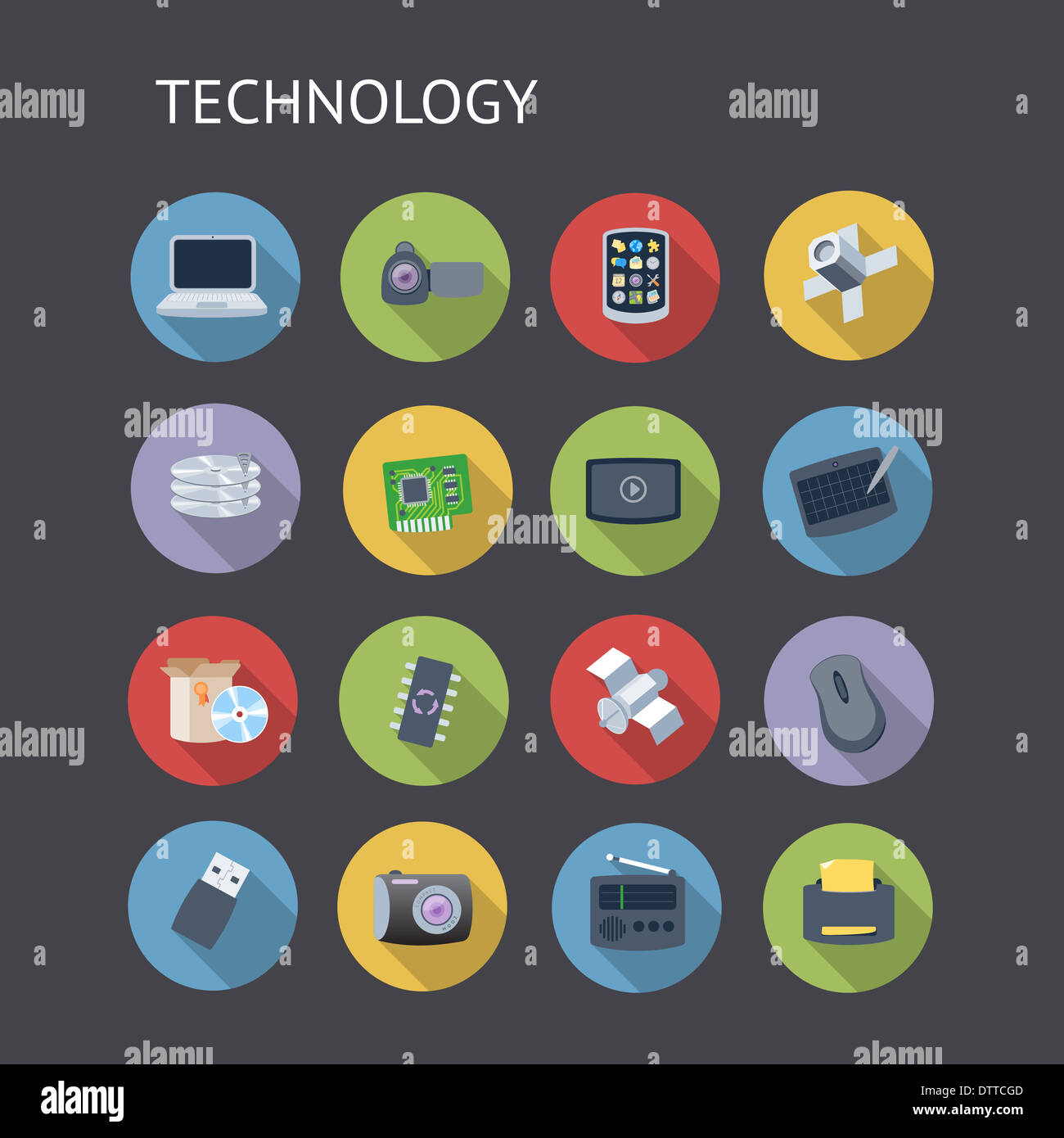 Flat icons for technology. Raster version Stock Photo - Alamy